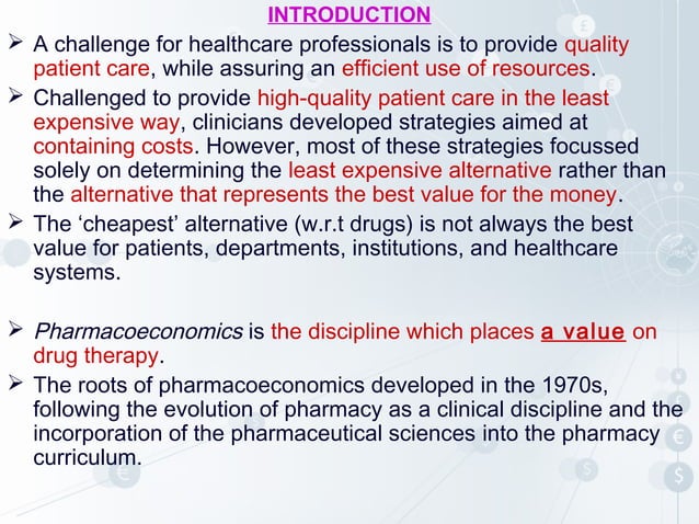 Intro to pharmacoeconomics | PPT
