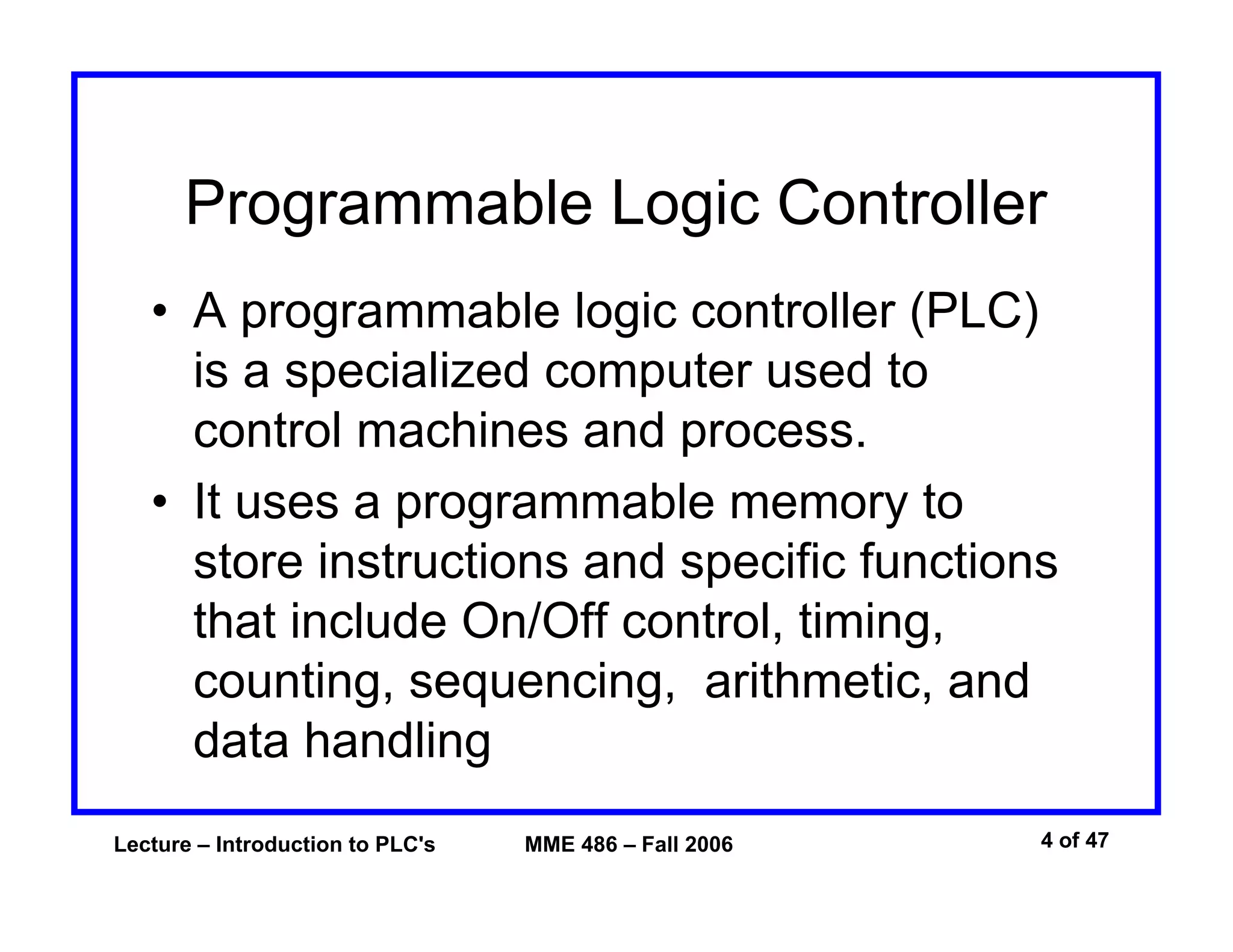Introduction to Programmable Logic Controllers (PLC's) | PDF