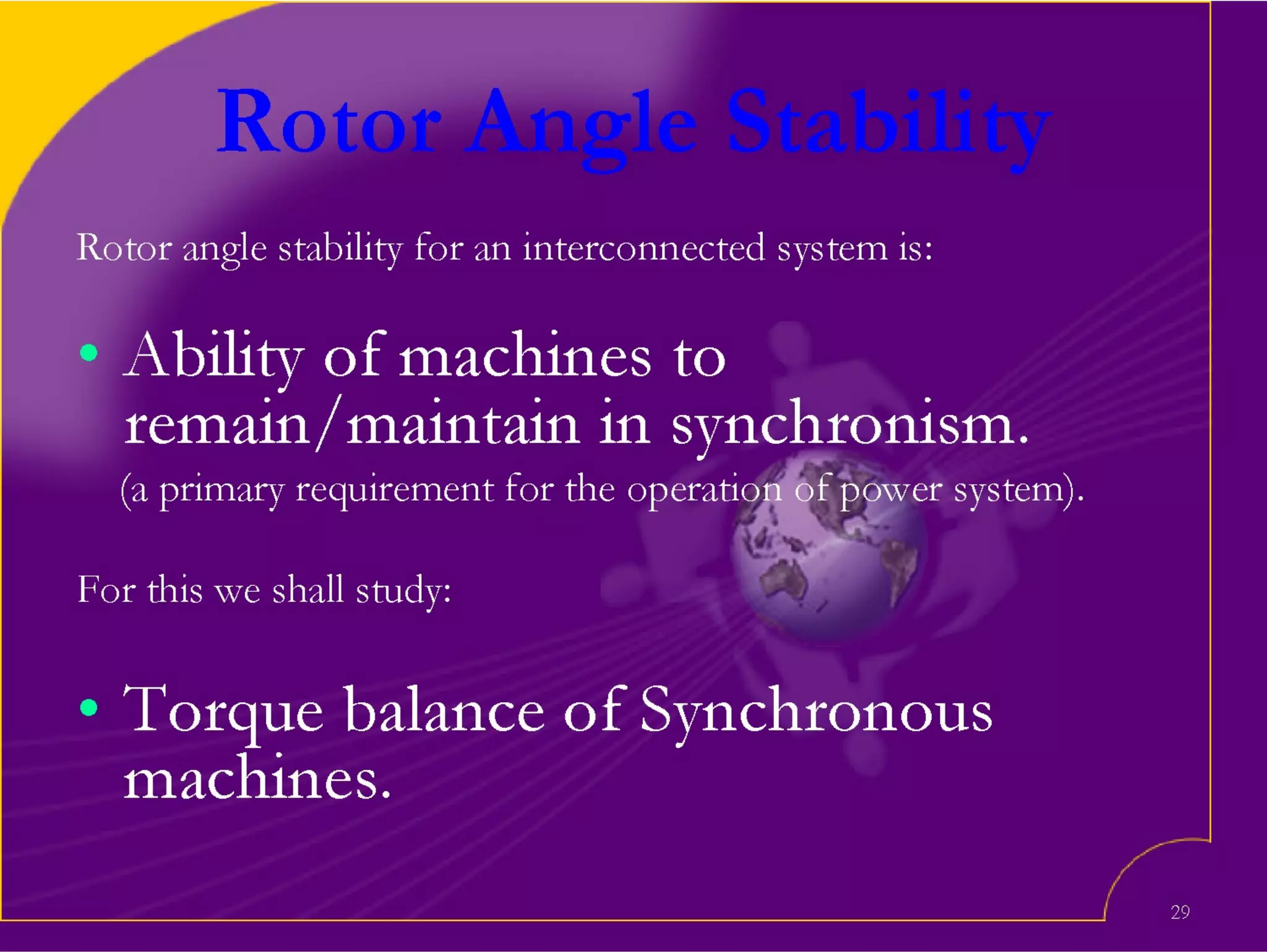 Intro to power sytem stability stability swing equation rotor angle ...