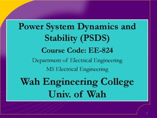 Intro to power sytem stability stability swing equation rotor angle ...