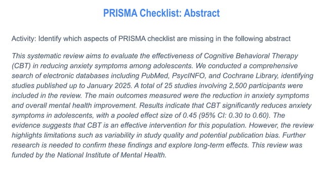 Introduction to PRISMA: Common Pitfalls & Best Practices in Systematic Review Reporting | PPT