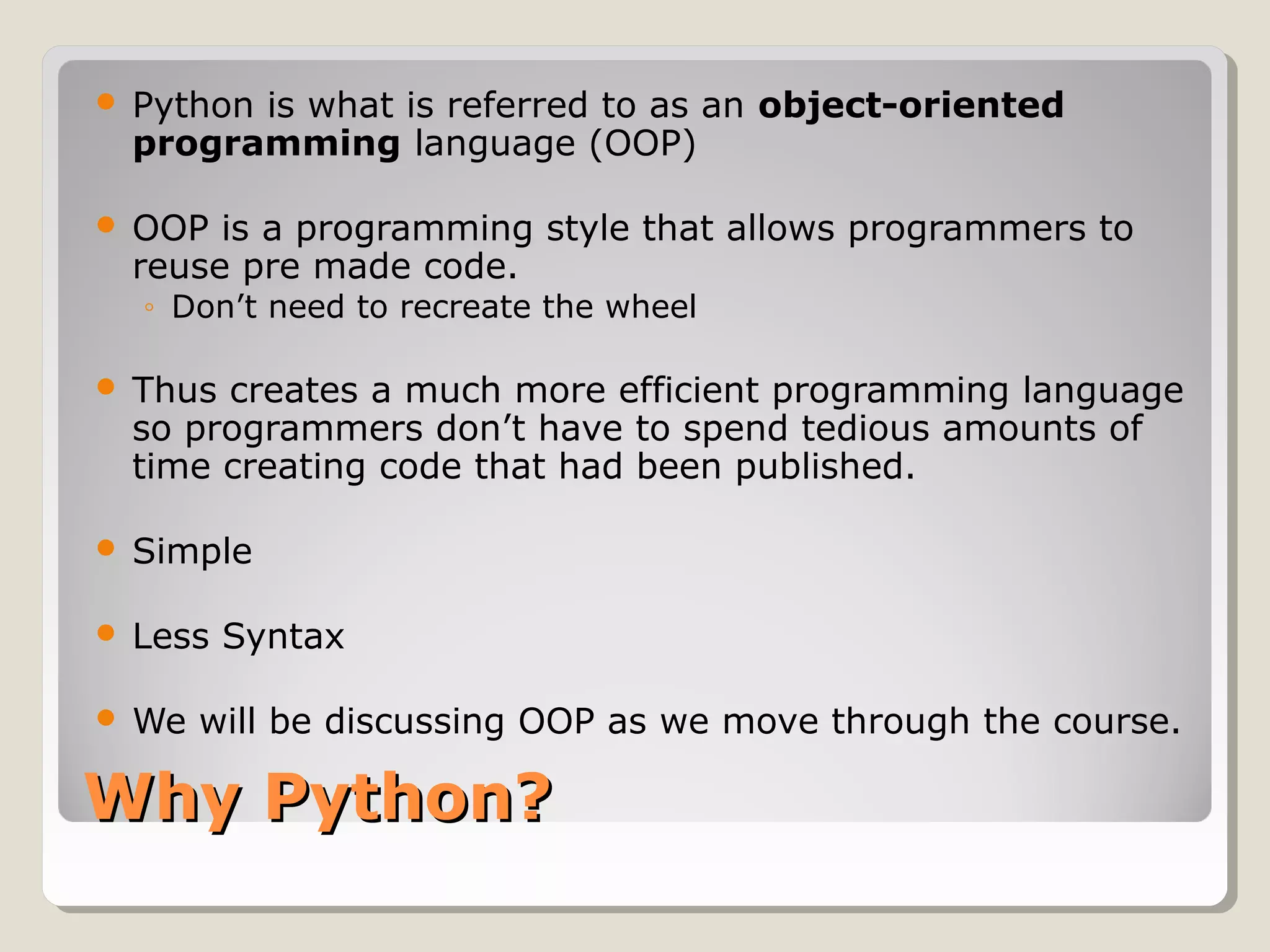 Intro To Python Ppt Programming Languages Computing