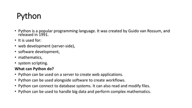 intro to python.pptx | Programming Languages | Computing