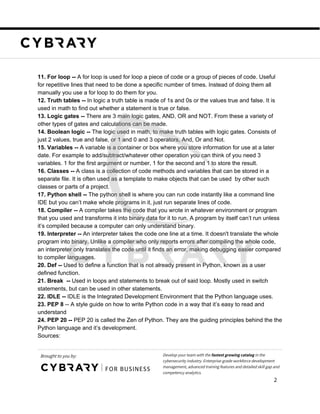 Introdution to Python Glossary - basics of python | PDF