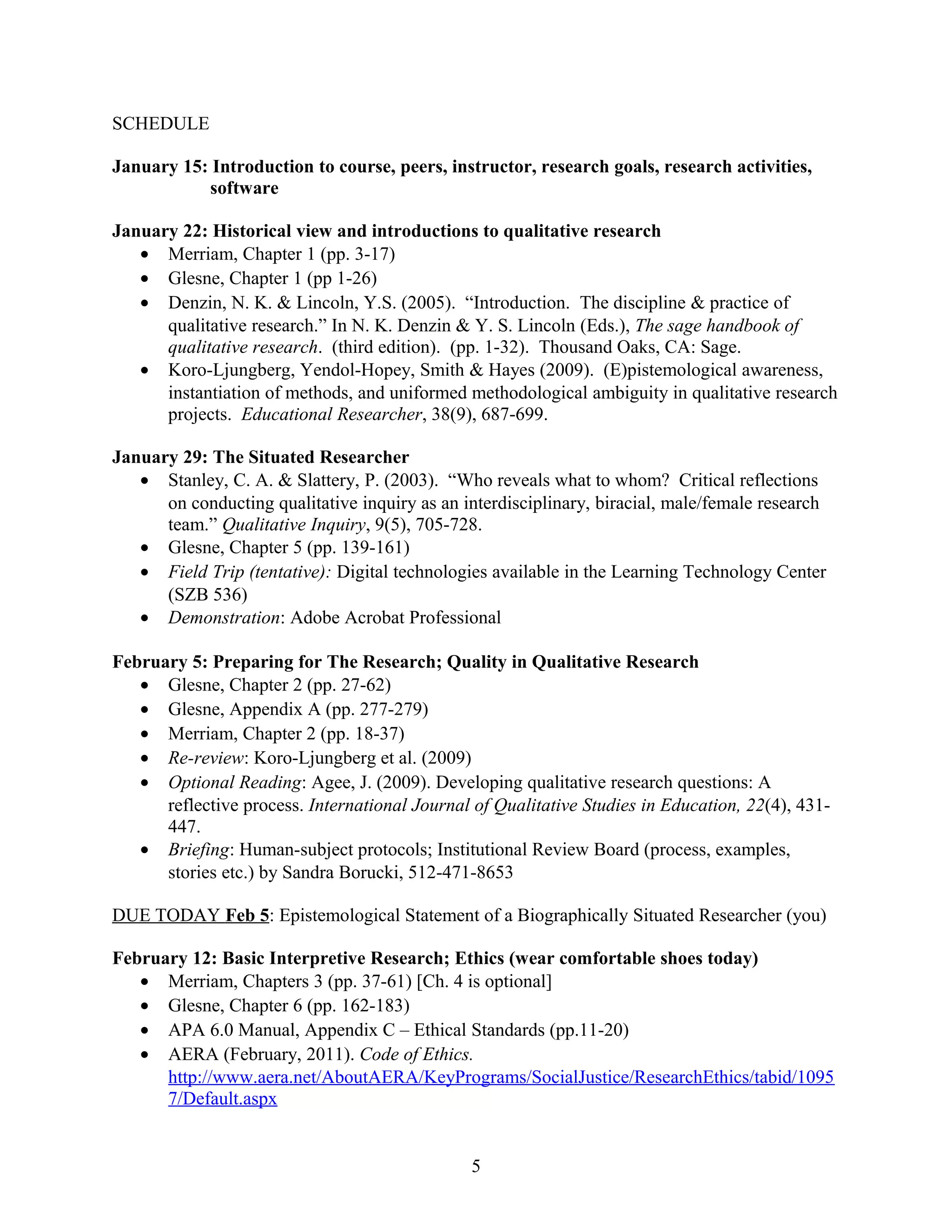 Introduction to Qualitative Research - Syllabus Spring 2014 | DOC