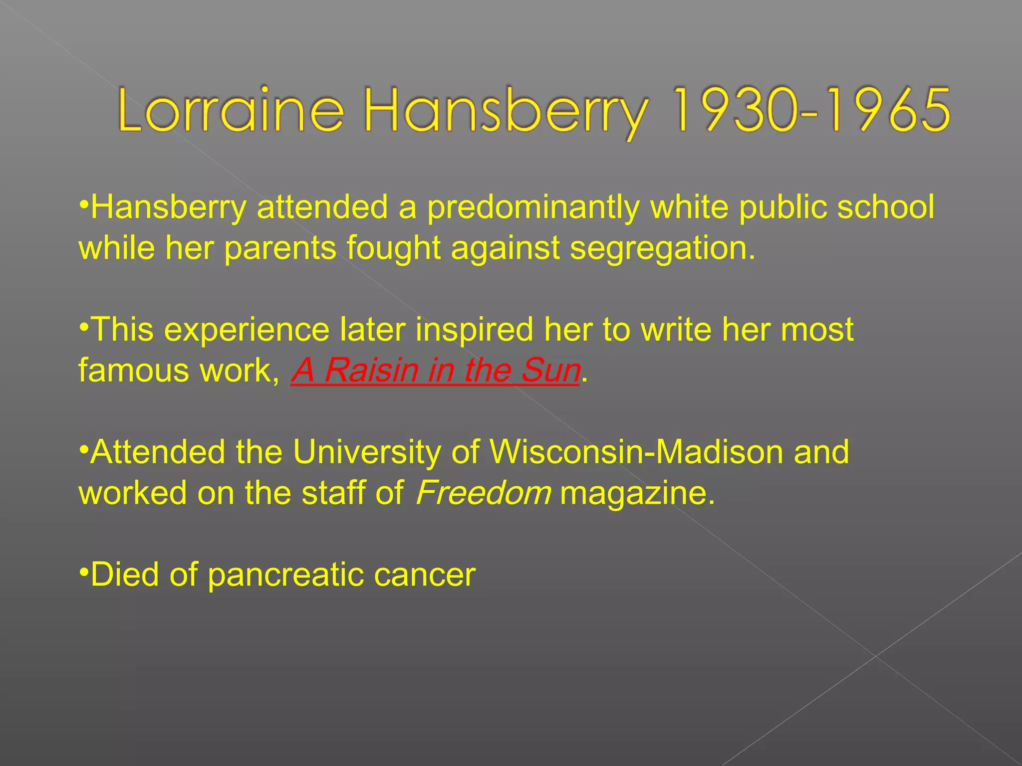 Intro to raisin in the sun ppt | PPT | Debated Sensitive Social Issues ...