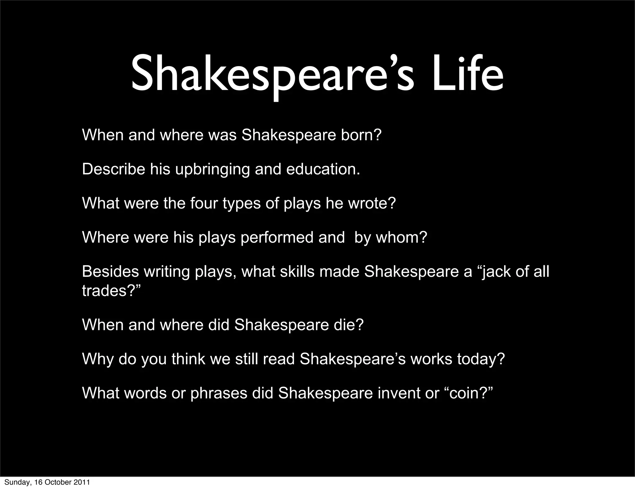 Intro to Shakespeare | PPT