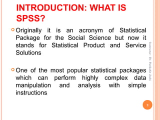 Research Methodology (MBA II SEM) - Introduction to SPSS | PPT