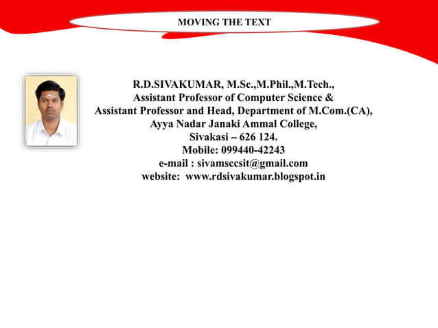 Moving the Text - R.D.Sivakumar | PPT