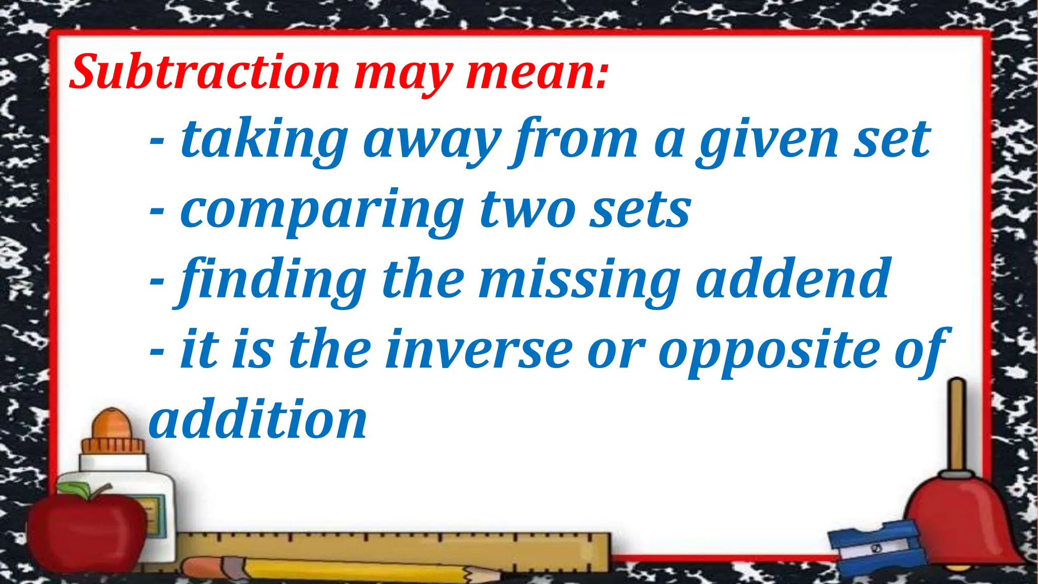 introduction to subtraction operation/removes a number | PPT