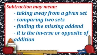 introduction to subtraction operation/removes a number | PPT