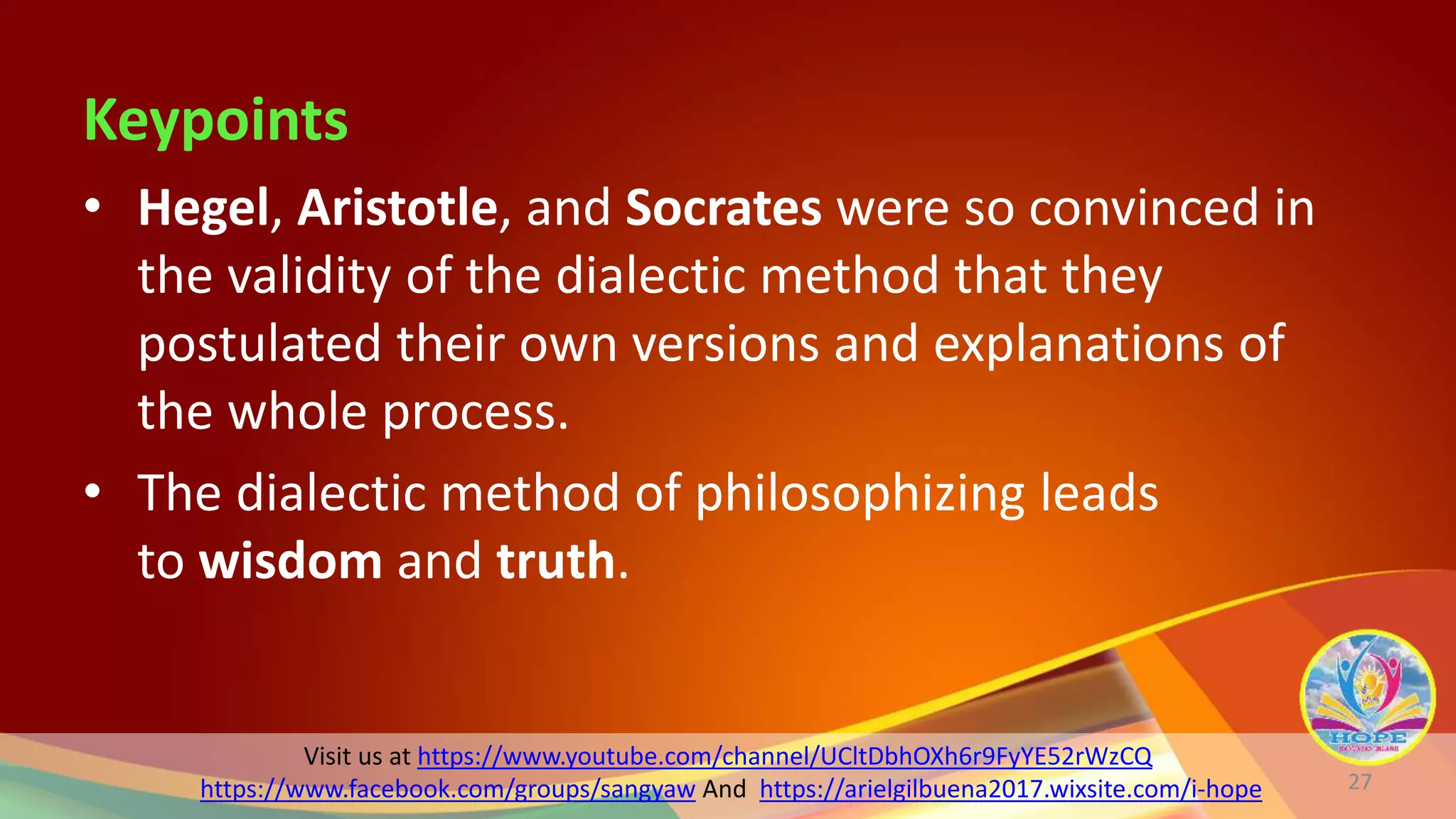 Intro to the philosophy of the human person _ ch 2-2 dialectic method of philosophizing | PPTX