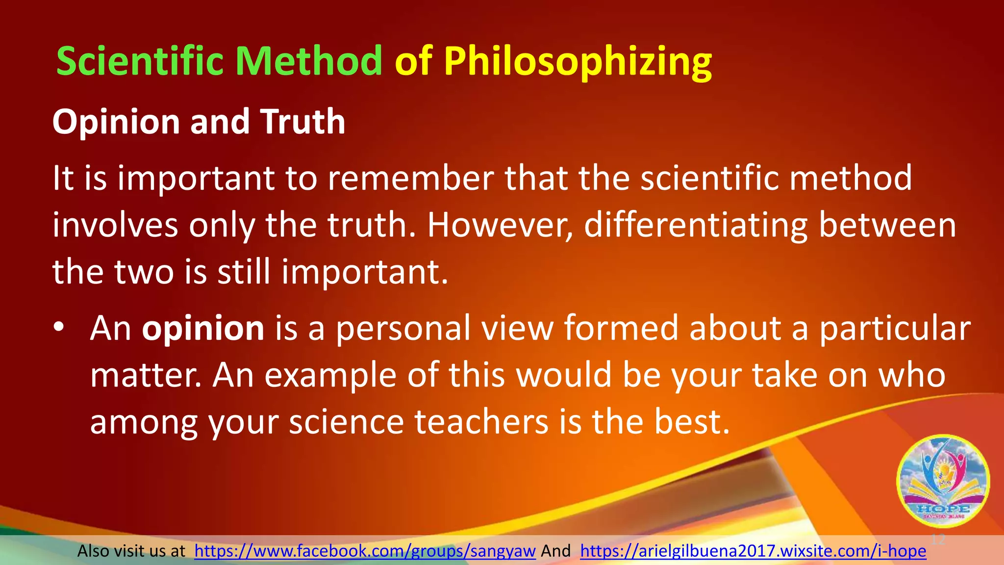 Intro to the philosophy of the human person _ ch 2-3 scientific method of philosophizing | PPTX