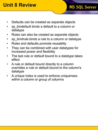 Intro to tsql unit 8 | PPT