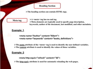 Heading Section in HTML - R.D.Sivakumar | PPTX | Web Design and HTML | Internet