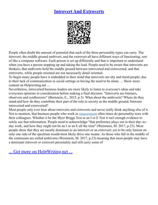 Introvert And Extroverts | PDF