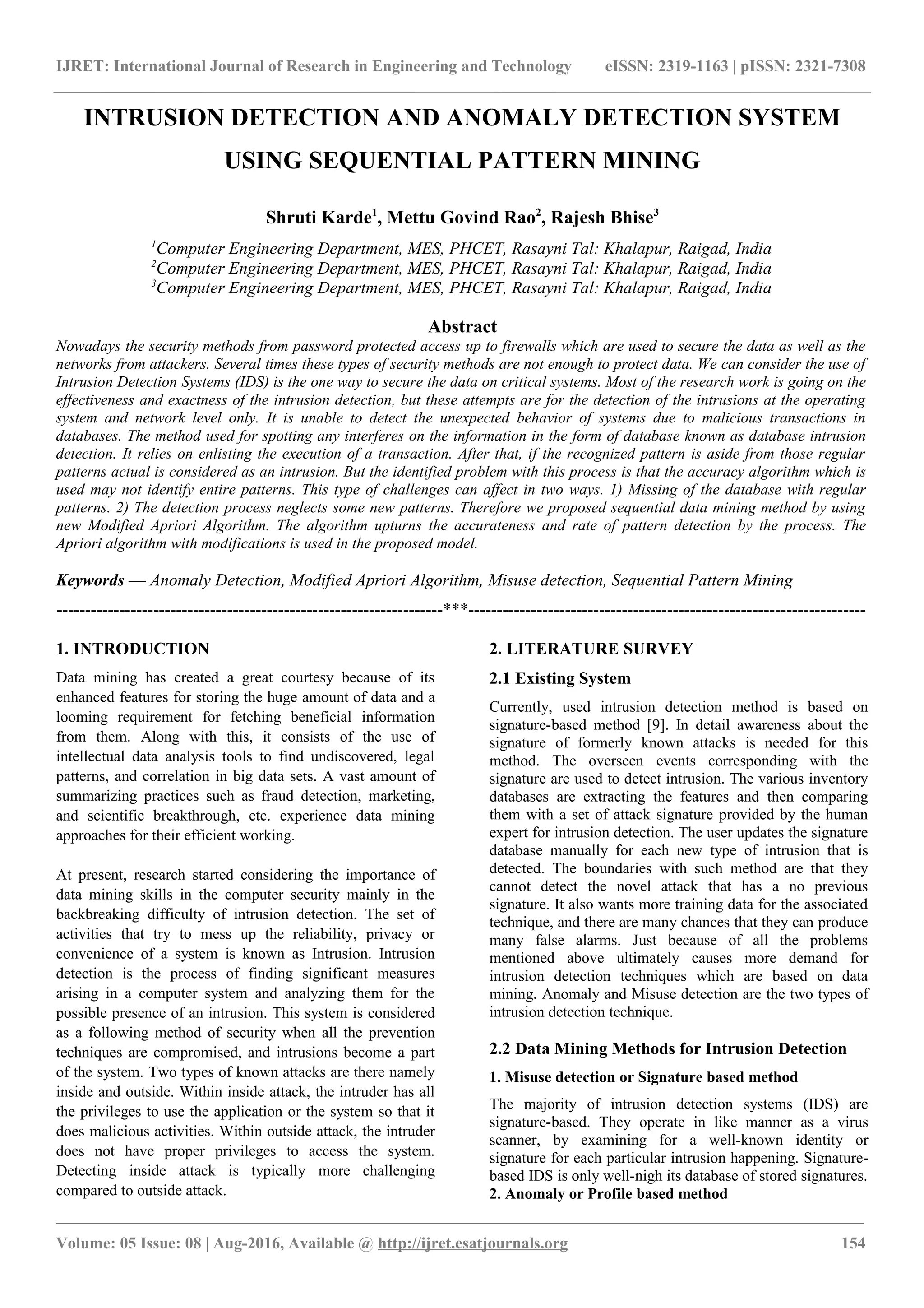 Intrusion Detection And Anomaly Detection System Using Sequential