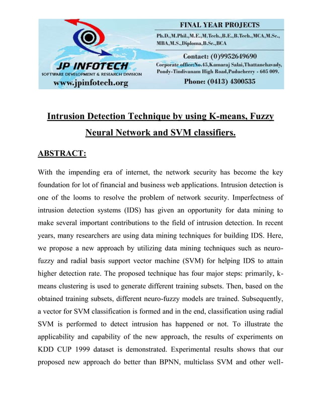 Intrusion Detection Technique By Using K Means Fuzzy Neural Network