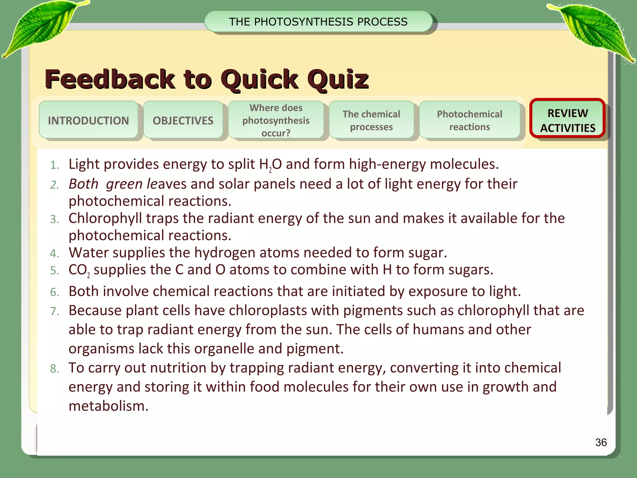 Integrated Science M1 Photosynthesis Process | PPT | Chemistry | Science
