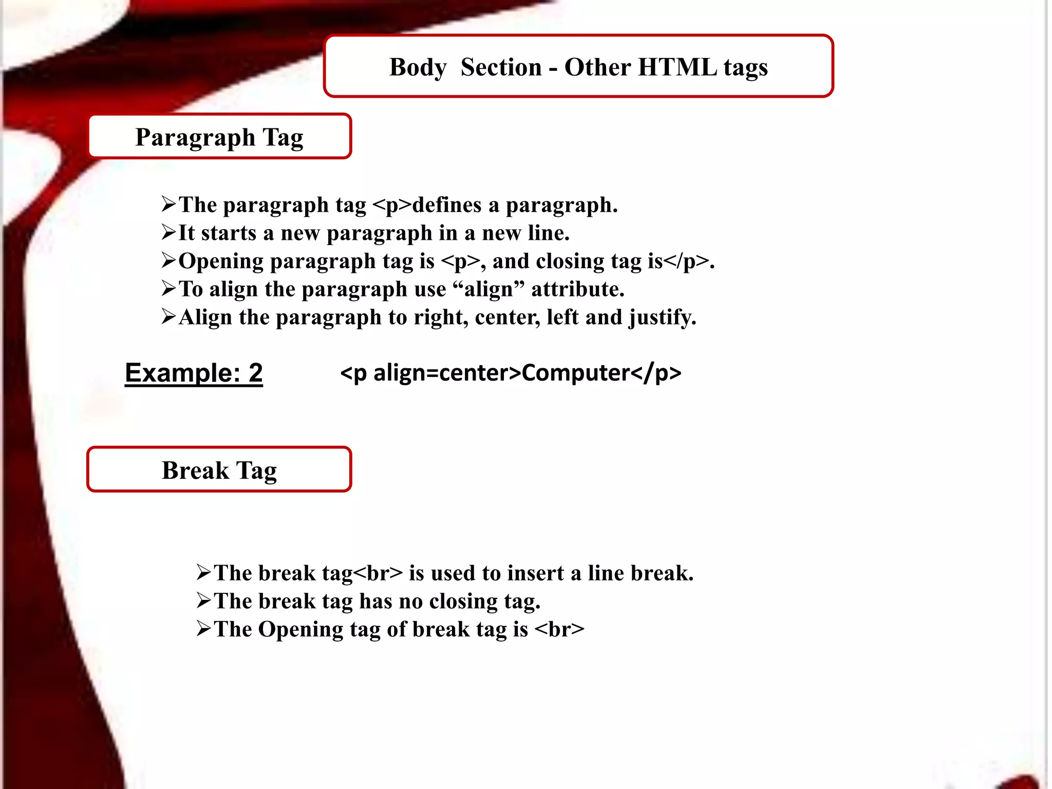 Body Section in HTML - R.D.Sivakumar | PPT