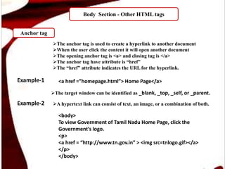 Body Section in HTML - R.D.Sivakumar | PPT