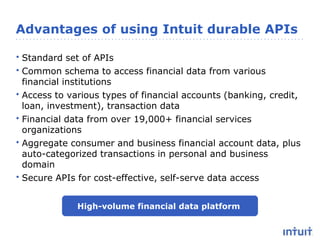Intuit APIs for financial transaction aggregation & data categorization ...
