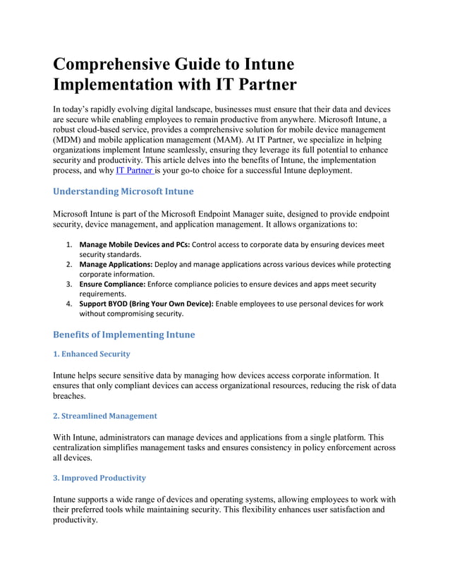 Intune implementation.pdf - IT Partner o365hq | PDF