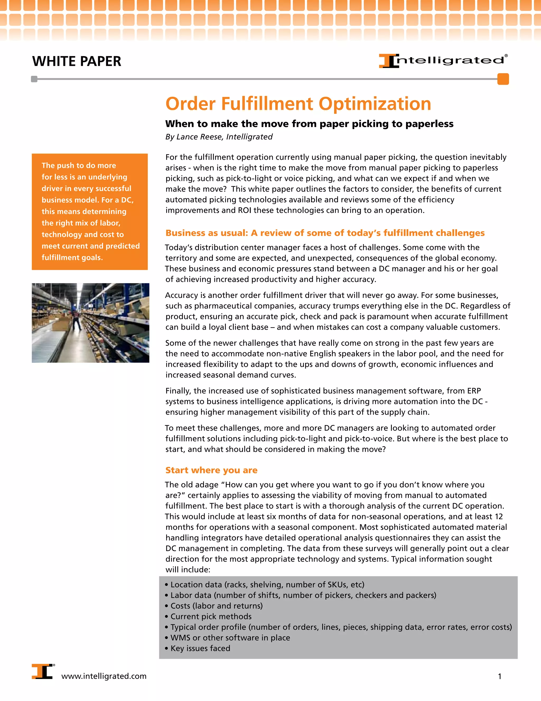 Intelligrated Pick to Light Case Study | PDF