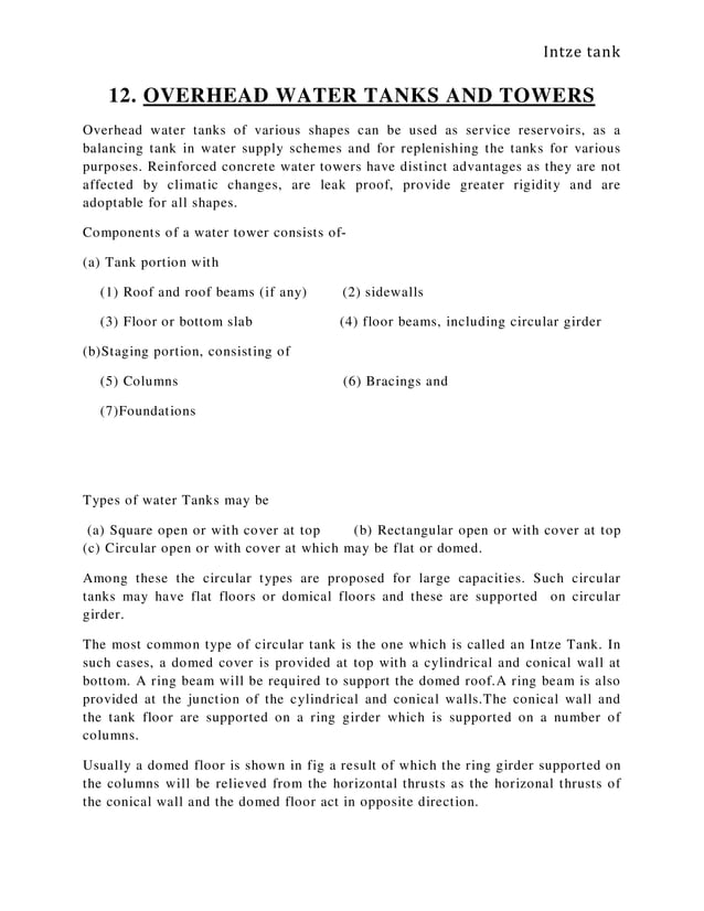 Intze tank design | PDF | Civil Engineering Industry | Industries