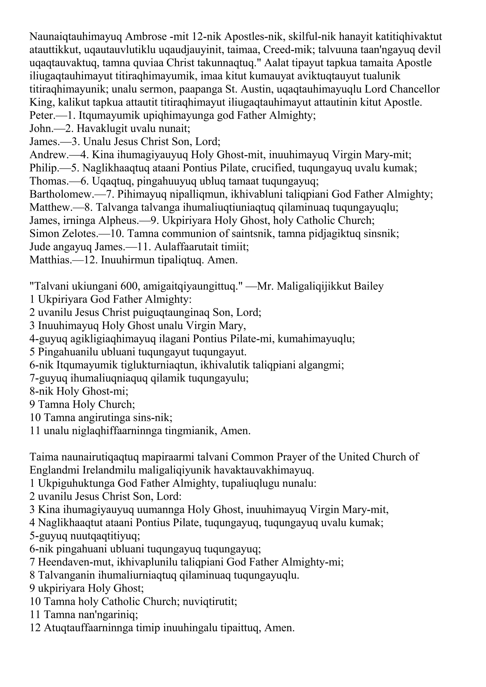 Inuinnaqtun - The Apostles' Creed.pdf | Christianity | Religion ...