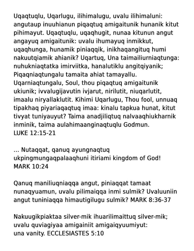 Inuinnaqtun True Riches Tract | PDF