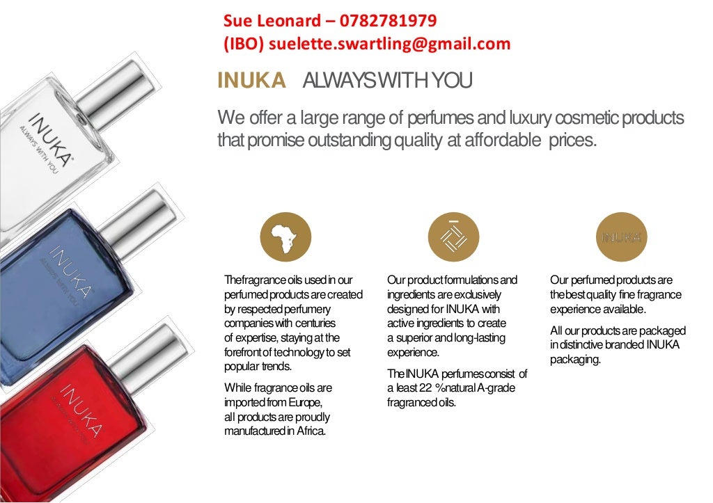 INUKA FRAGRANCES PRODUCT BROCHURE BY SUE LEONARD