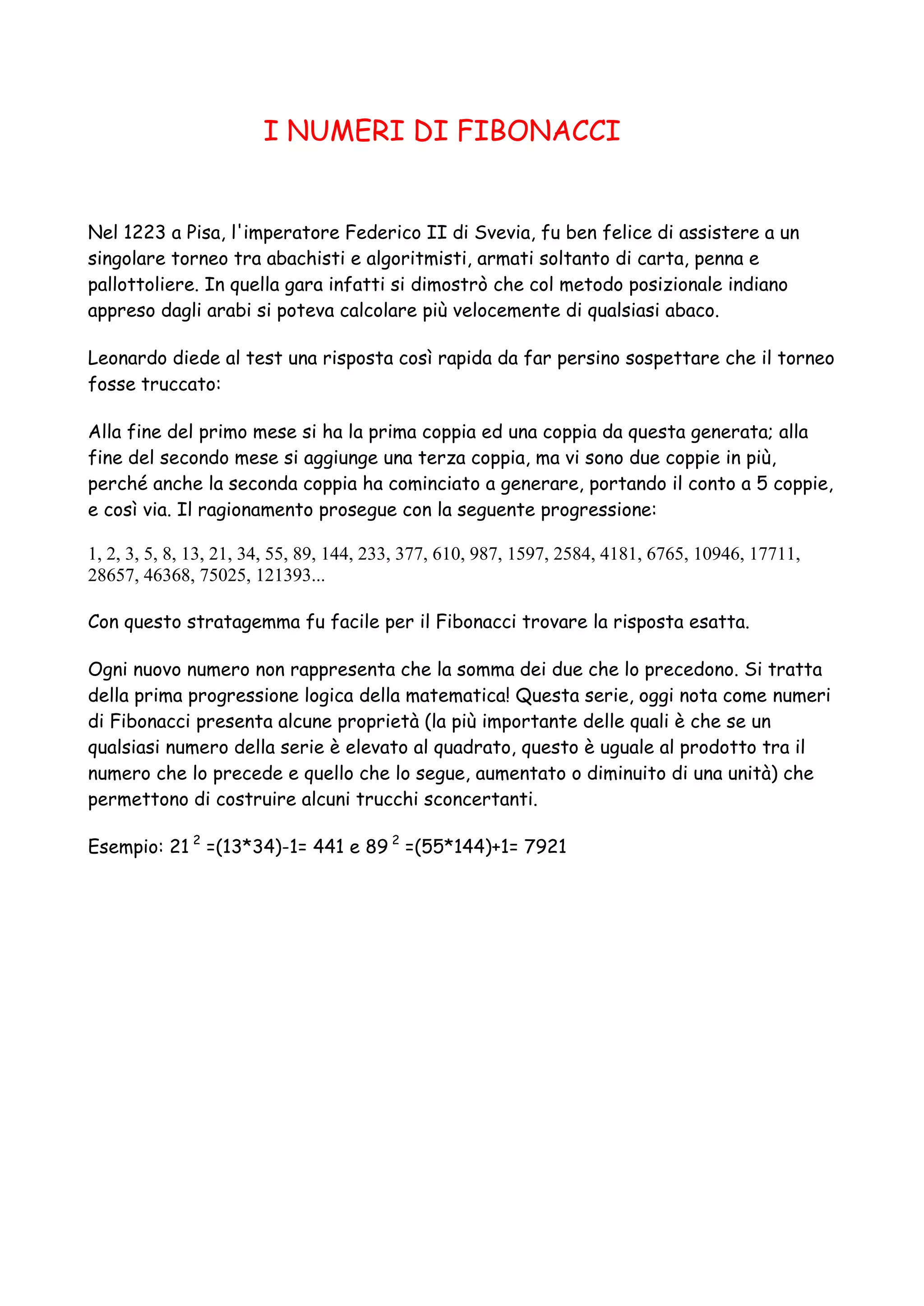 I numeri di fibonacci | PDF