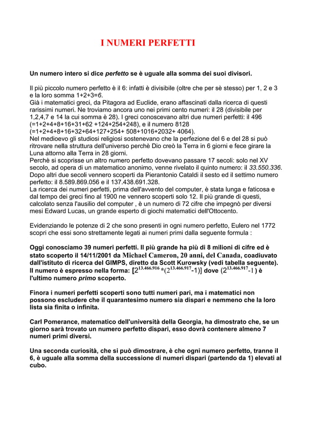 I numeri perfetti | DOCX