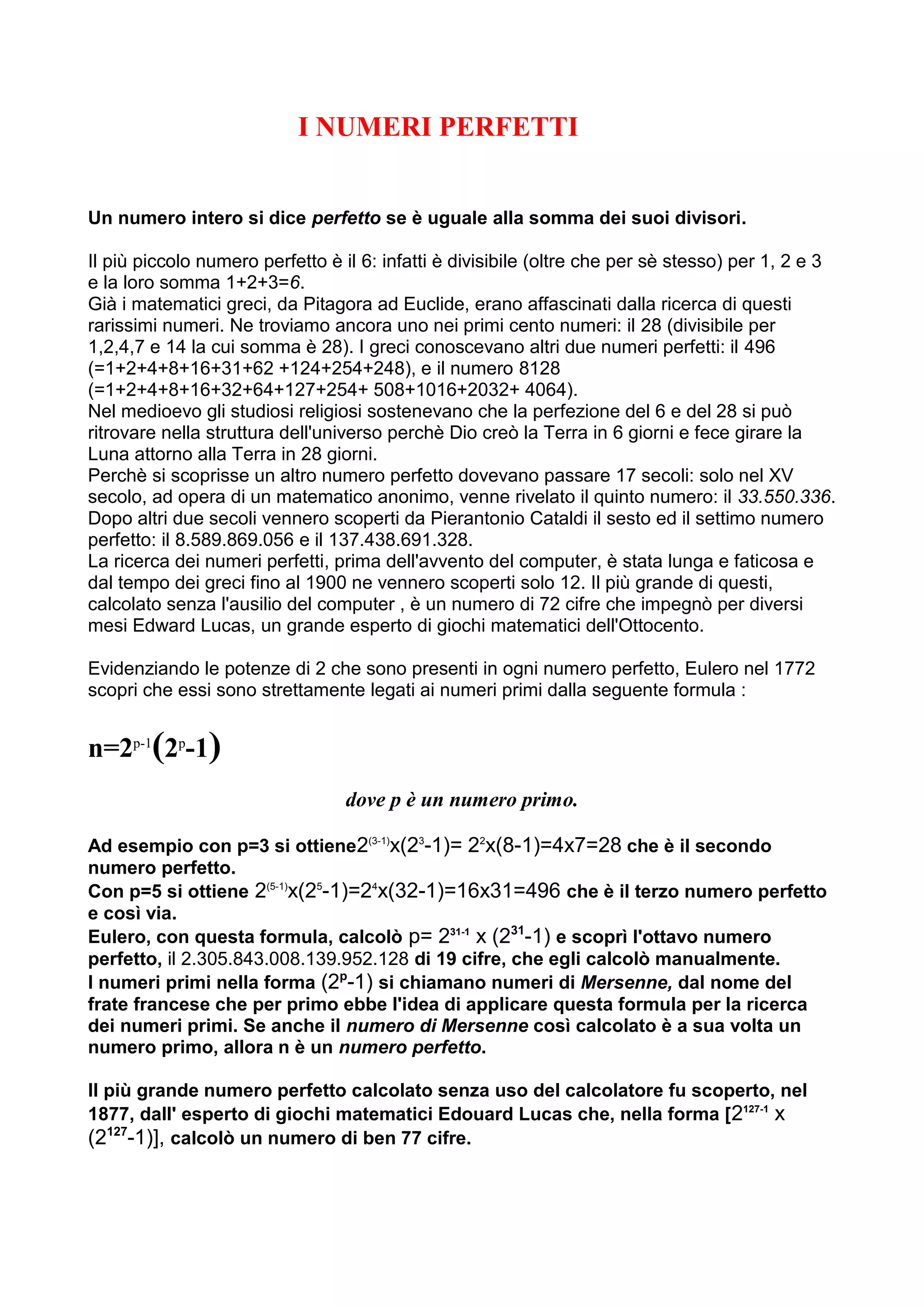 I numeri perfetti | DOCX
