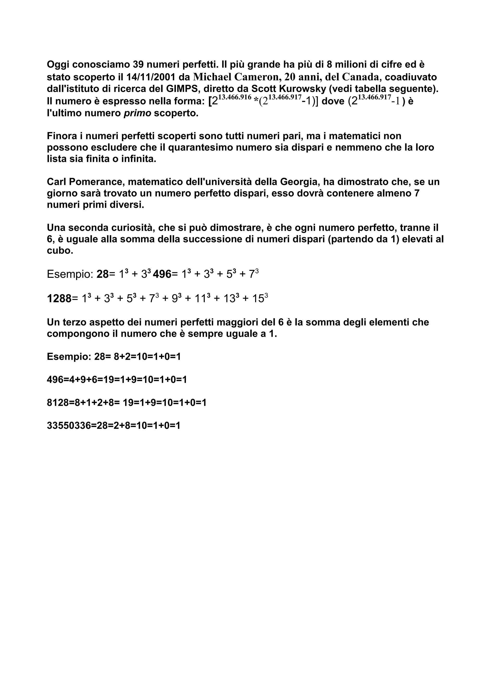 I numeri perfetti | DOCX