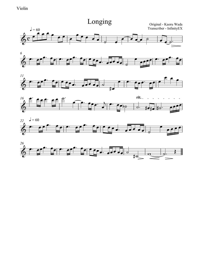 Sheet Music: Inuyasha - Longing (violin) | PDF