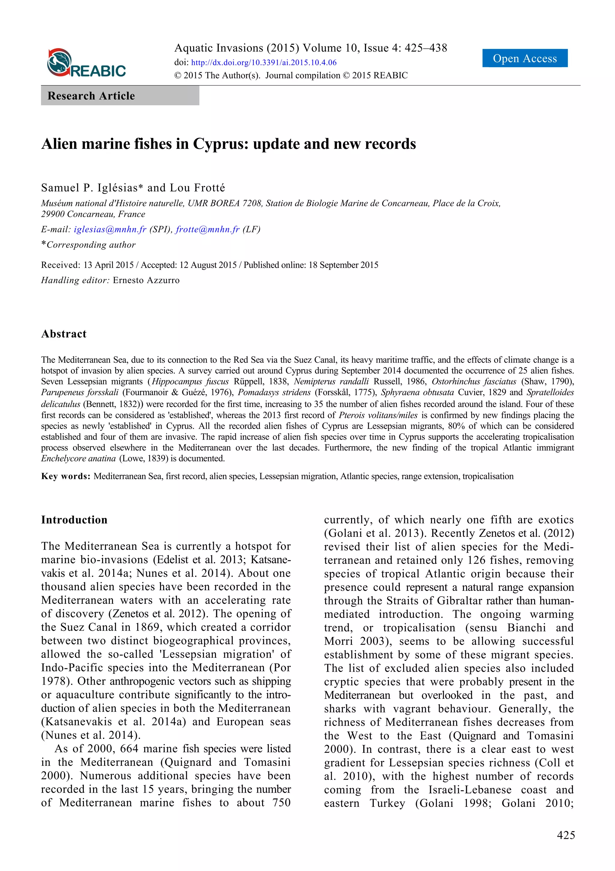 Invasive fish in Cyprus, by I Dive Cyprus | PDF