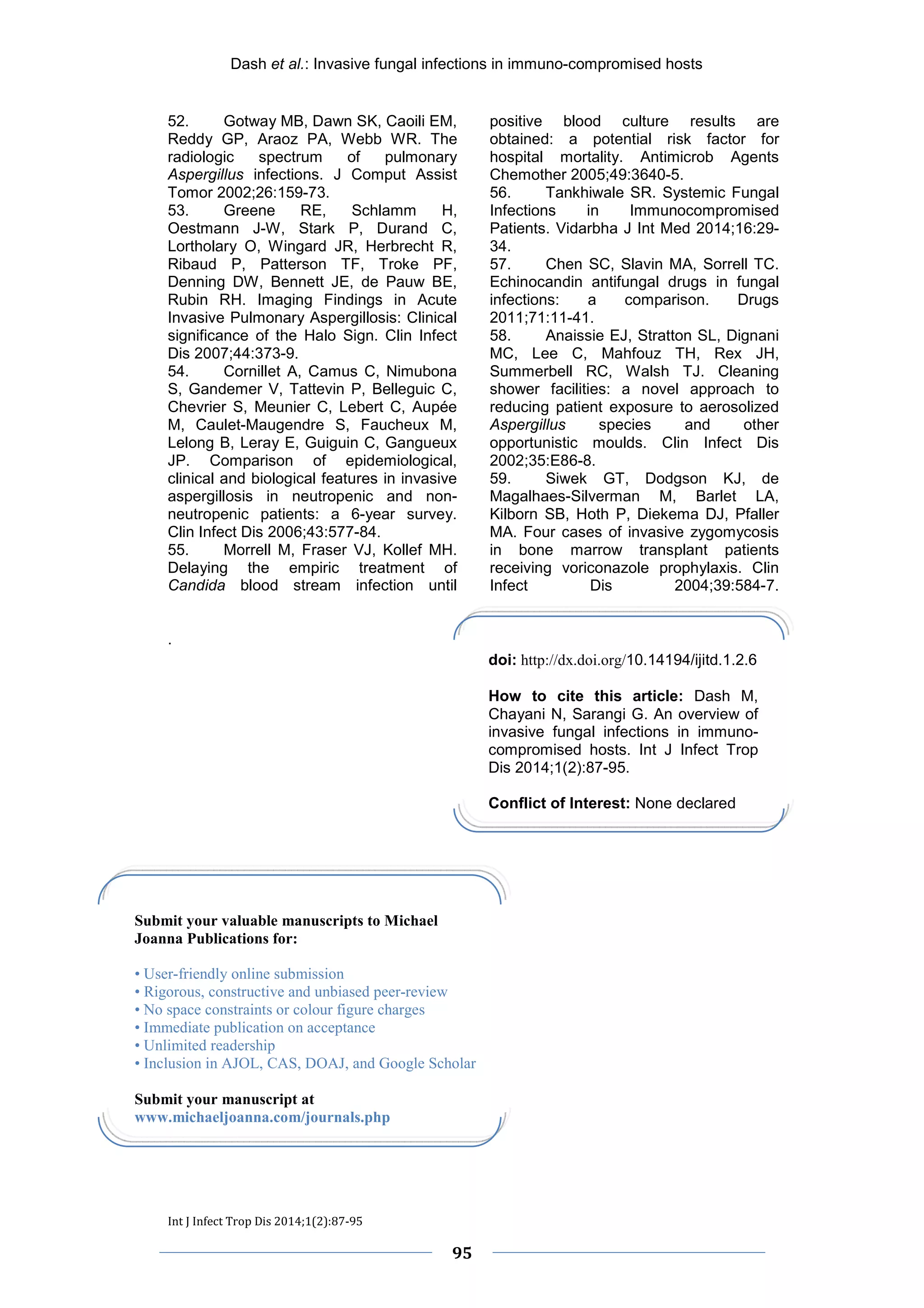 An overview of Invasive fungal infections in immunocompromised hosts | PDF