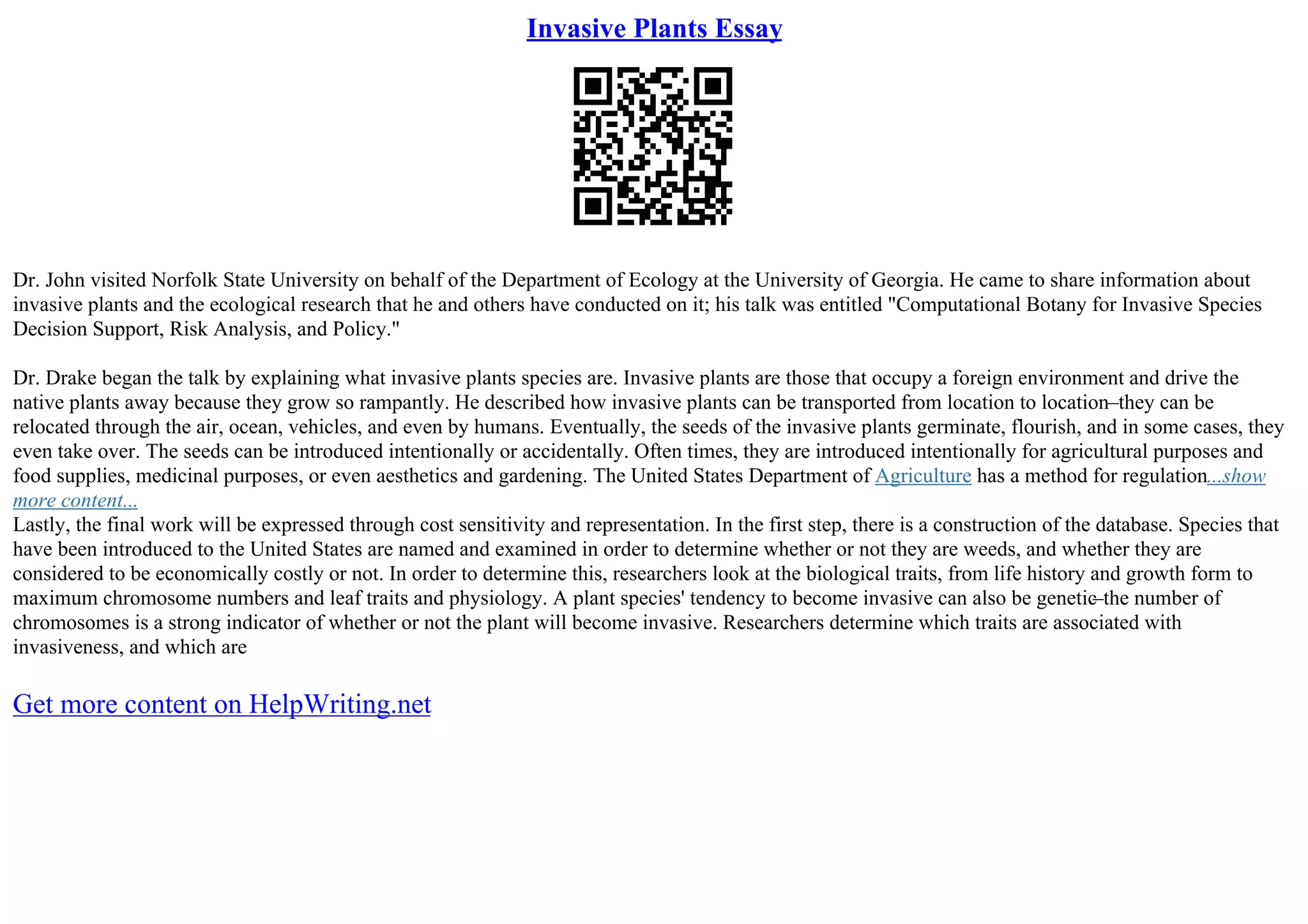 Invasive Plants Essay | PDF