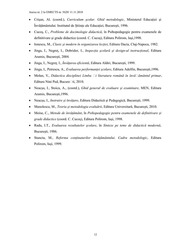 Invatatori - programa examen titularizare | PDF