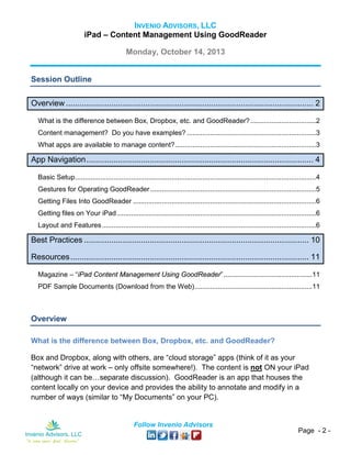 Invenio iPad Content Management Goodreader Training | PDF