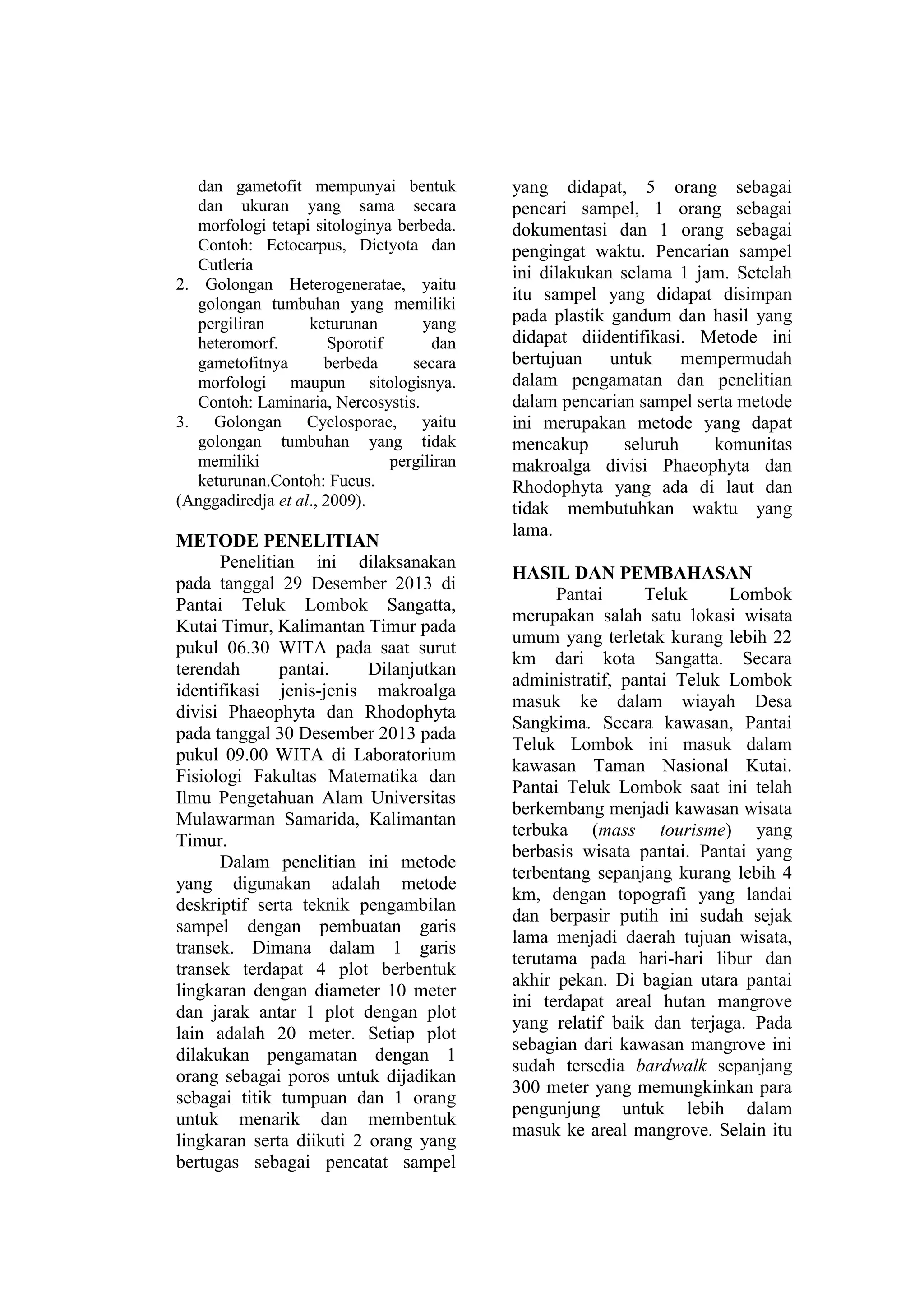 Inventarisasi divisi phaeophyta dan rhodophyta di pantai teluk lombok ...