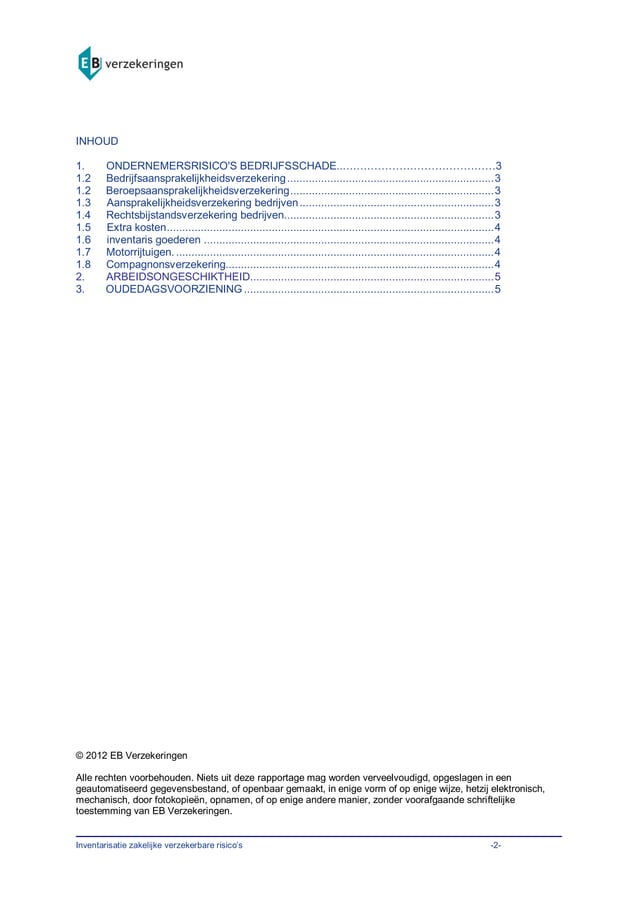 Inventarisatie zakelijke verzekerbare risico's | PDF