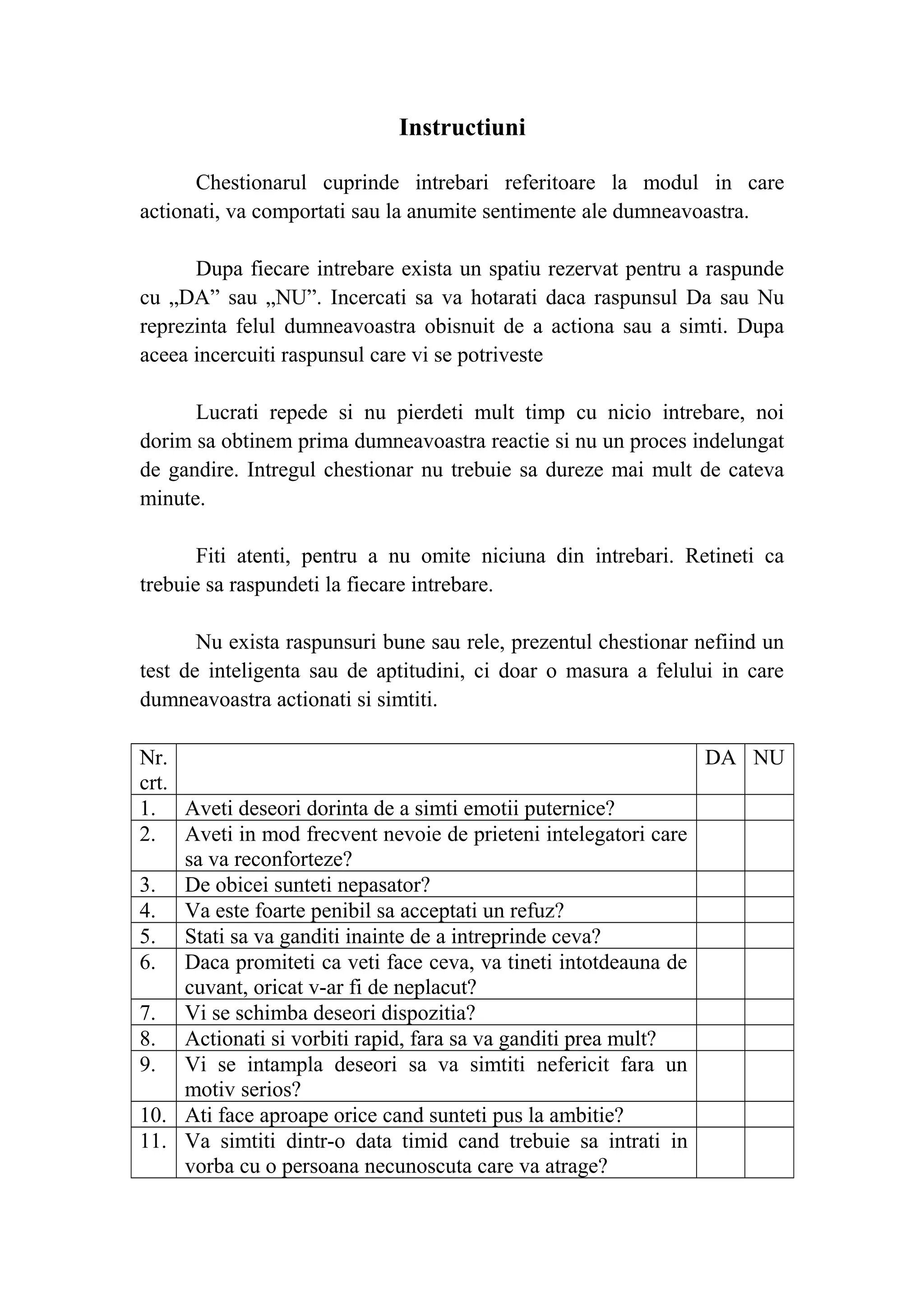 Inventarul de personalitate eysenck | DOC