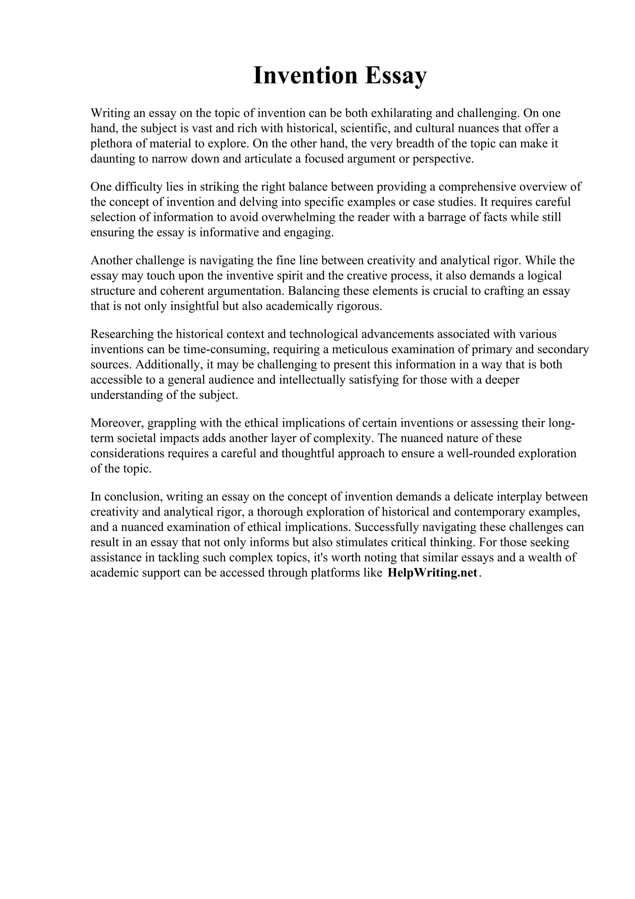 Invention Essay. Invention and Outline Examples: How to Write a College ...