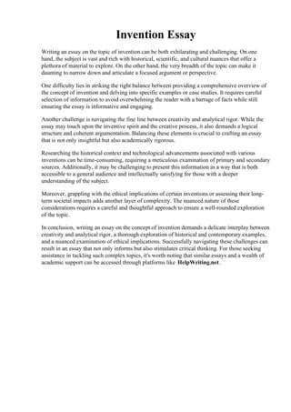 Invention Essay. Invention and Outline Examples: How to Write a College ...