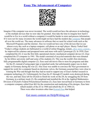 Invention Of Computer Essay | PDF
