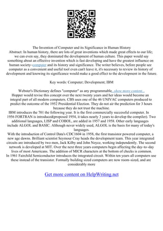 Invention Of Computer Essay | PDF