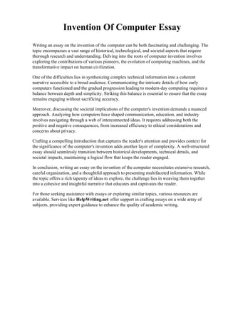 Invention Of Computer Essay. Horizon Healthcare Institute | PDF